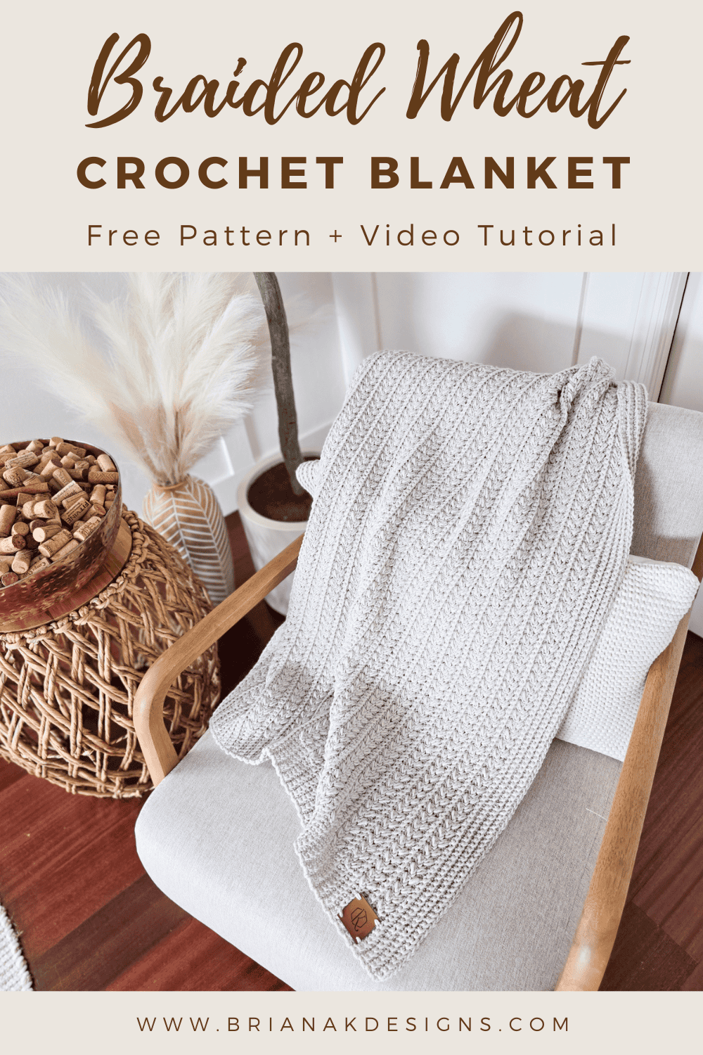 Braided Wheat Crochet Blanket Pattern - Briana K Designs