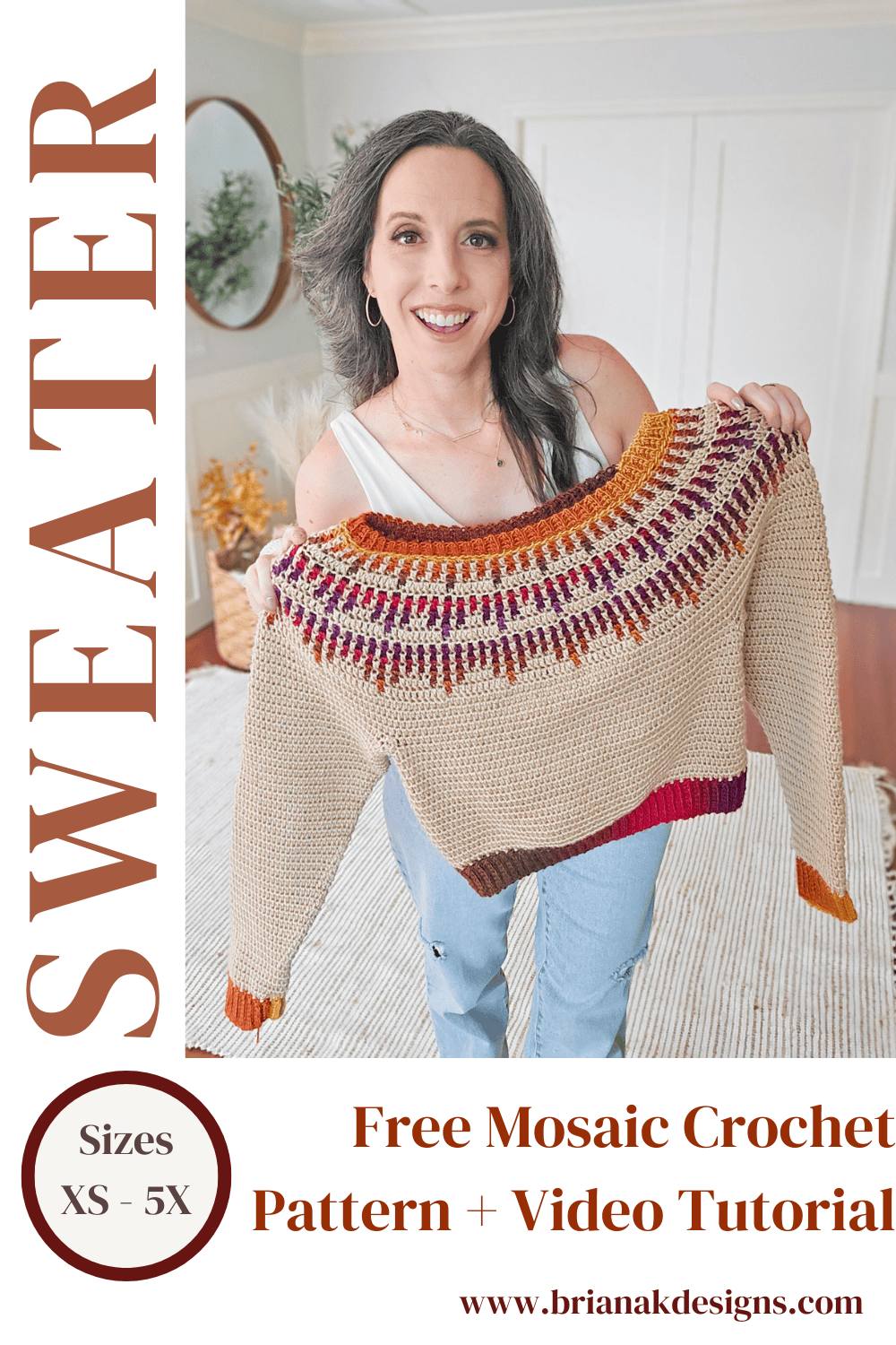 Mosaic Ridge Adult Crochet Pullover - Briana K Designs