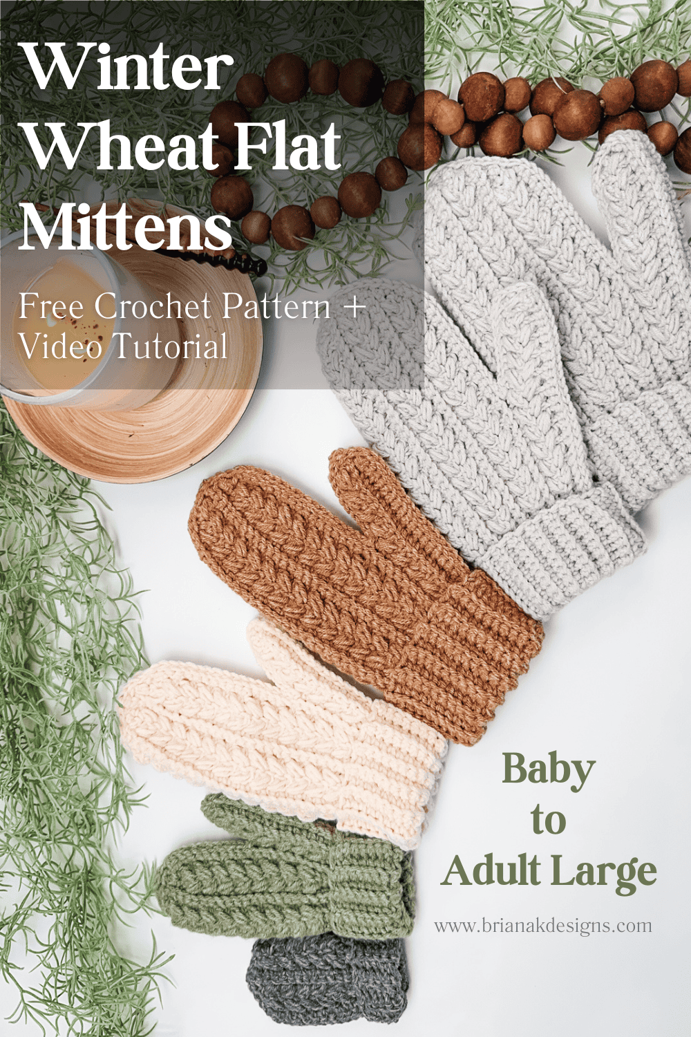 Winter Wheat Flat Crochet Mittens - Free Pattern