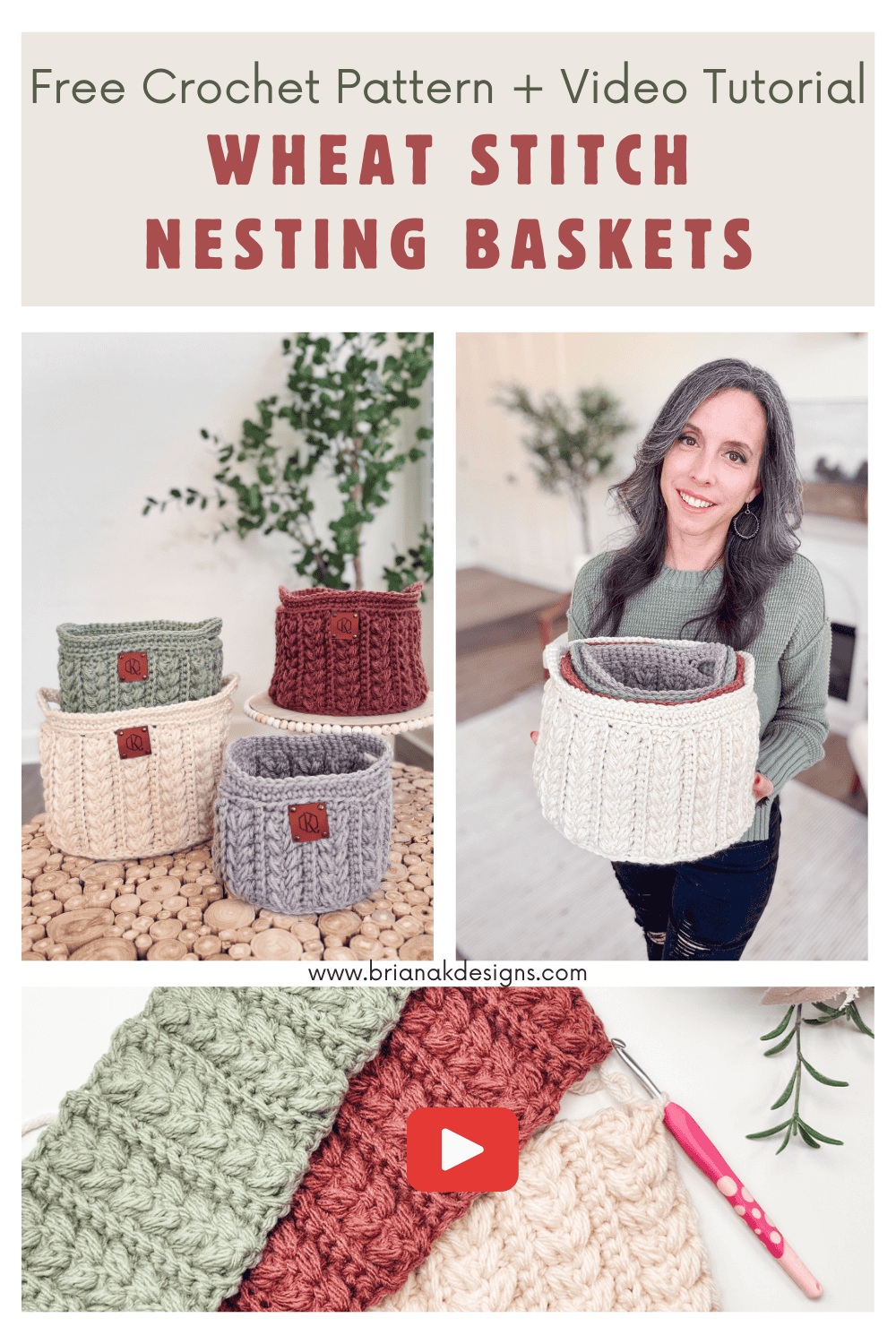 Wheat Stitch Nesting Baskets Free Crochet Pattern