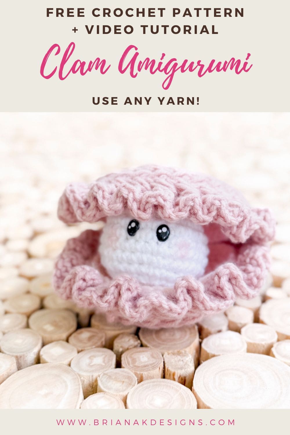 Wheat Stitch Clam – Free No-Sew Amigurumi Crochet Pattern