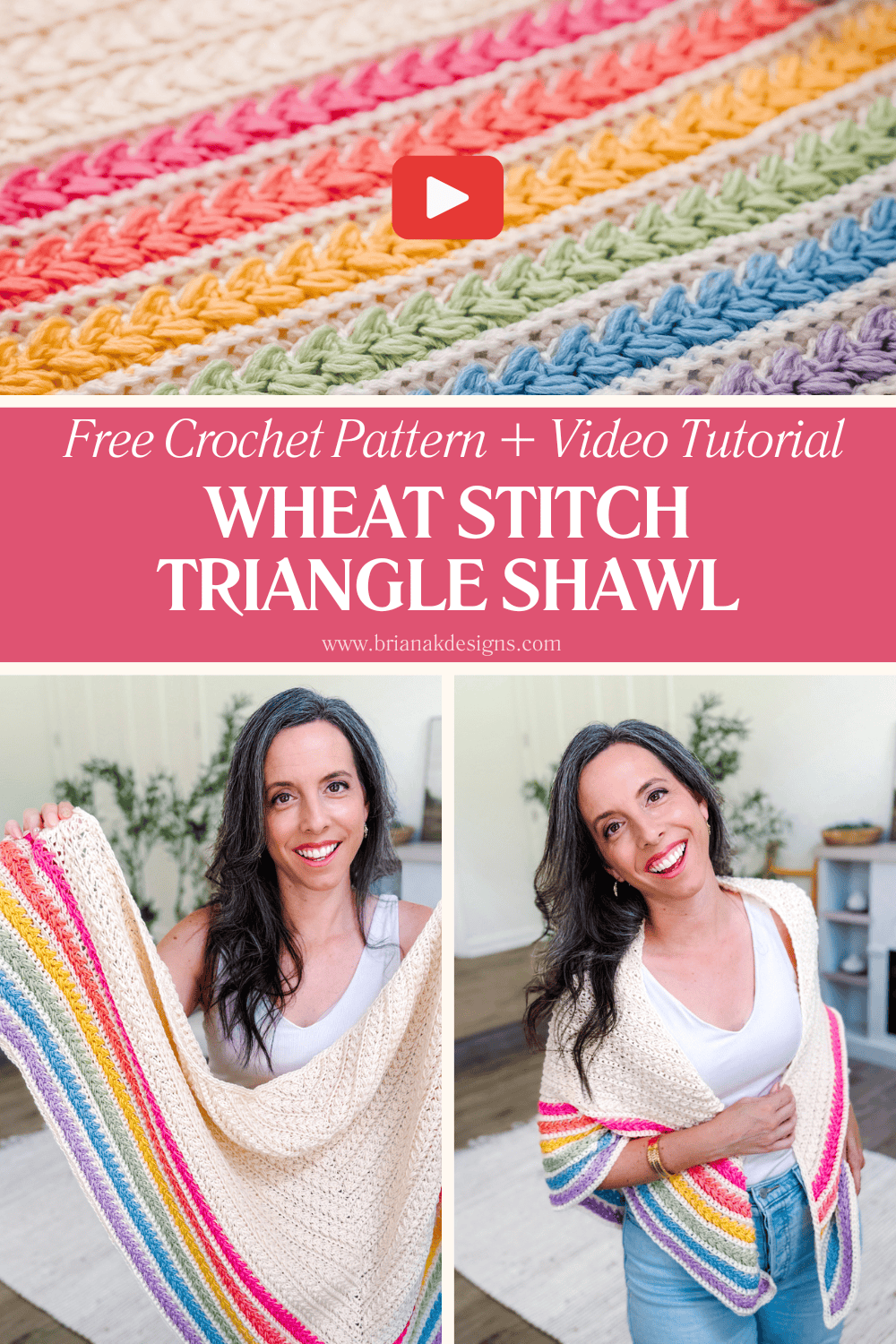 Wheat Stitch Triangle Shawl Free Crochet Pattern Tutorial - Briana K ...