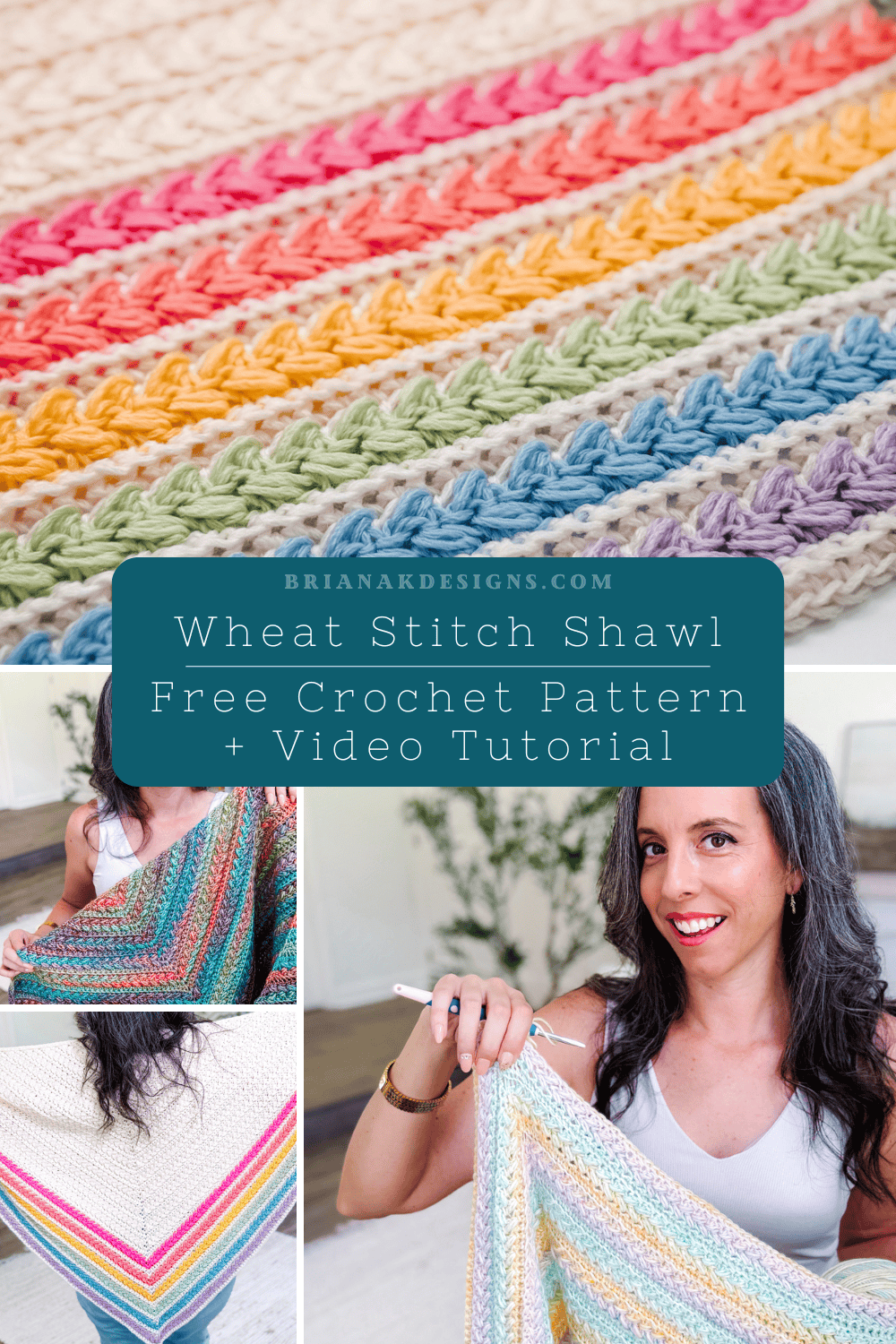 Wheat Stitch Triangle Shawl Free Crochet Pattern Tutorial - Briana K ...