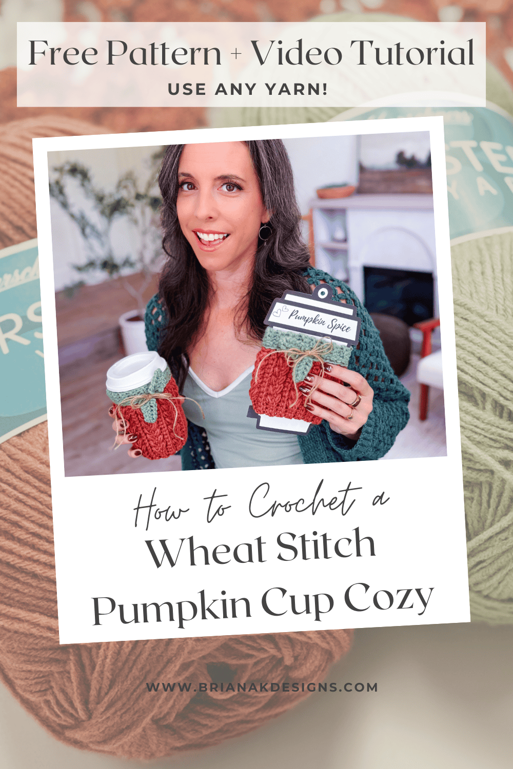 Wheat Stitch™ Pumpkin Cup Cozy – Free Crochet Pattern for Fall