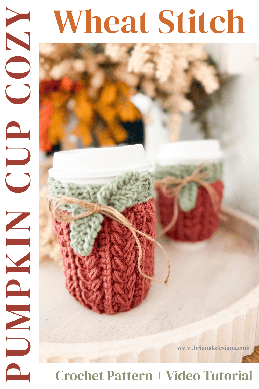Wheat Stitch™ Pumpkin Cup Cozy – Free Crochet Pattern for Fall