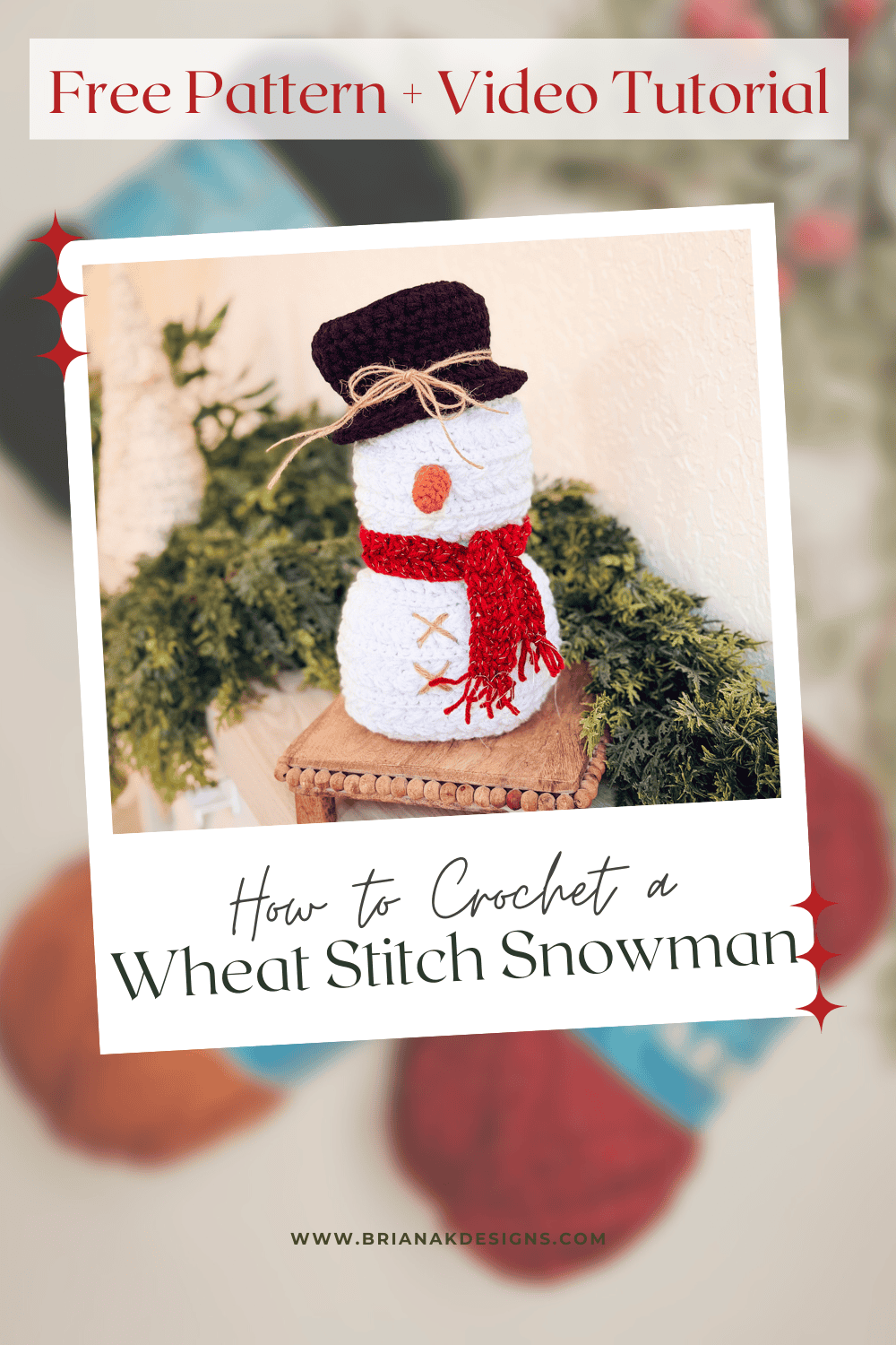 Wheat Stitch Snowman Crochet Pattern for Holidays - Briana K Designs
