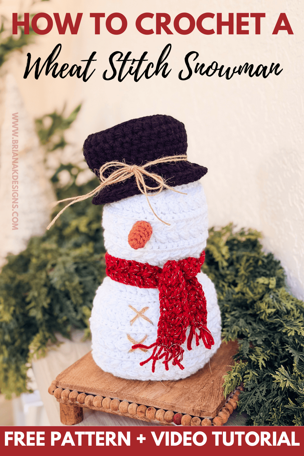 Wheat Stitch Snowman Crochet Pattern for Holidays - Briana K Designs