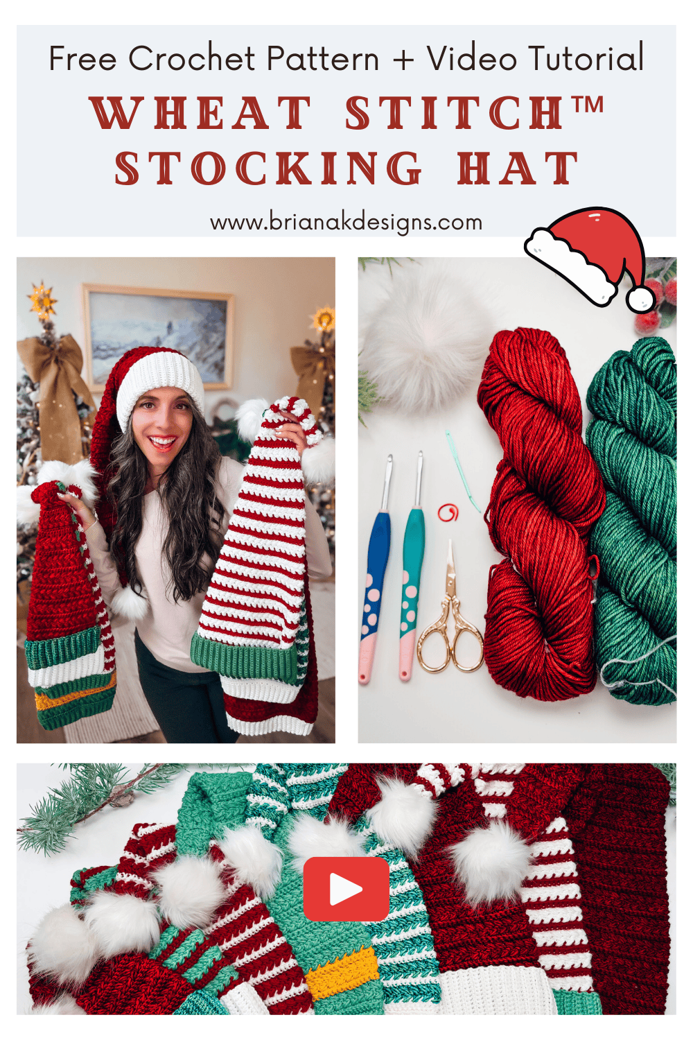 Wheat Stitch™ Crochet Santa & Elf Stocking Hat - Free Pattern - Briana ...