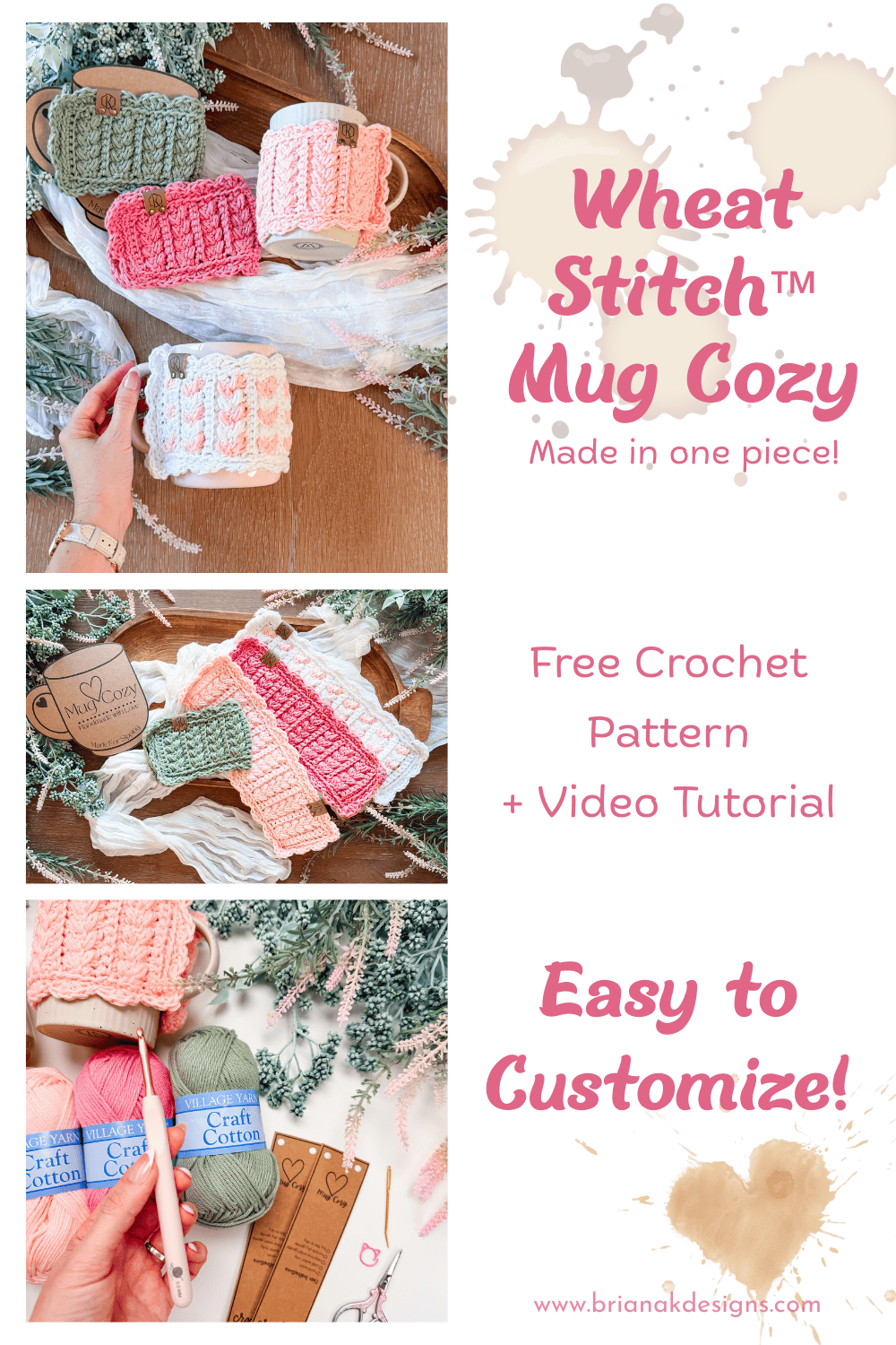 Wheat Stitch™ Mug Cozy - Free Crochet Pattern - Briana K Designs