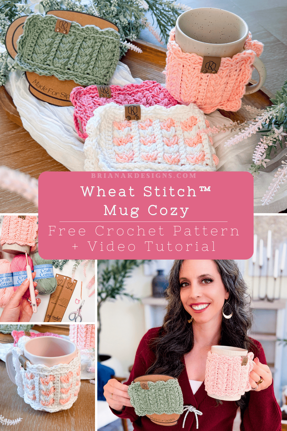Wheat Stitch™ Mug Cozy - Free Crochet Pattern - Briana K Designs